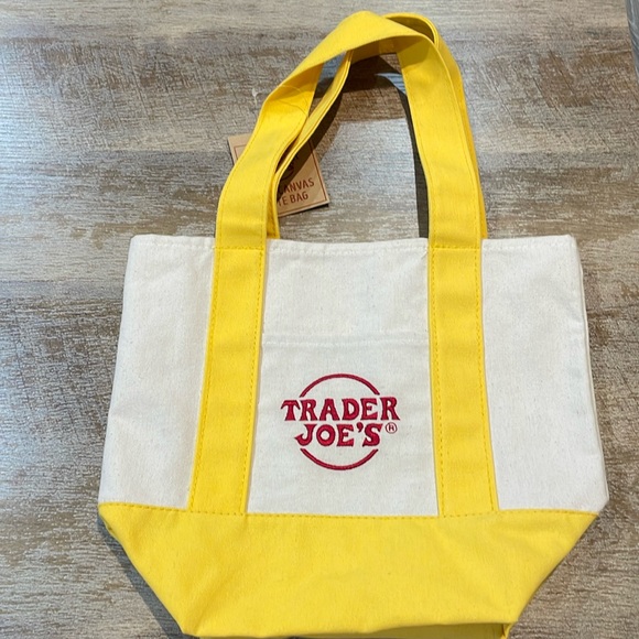 Bags | Yellow Trader Joes Mini Canvas Tote Bag | Poshmark